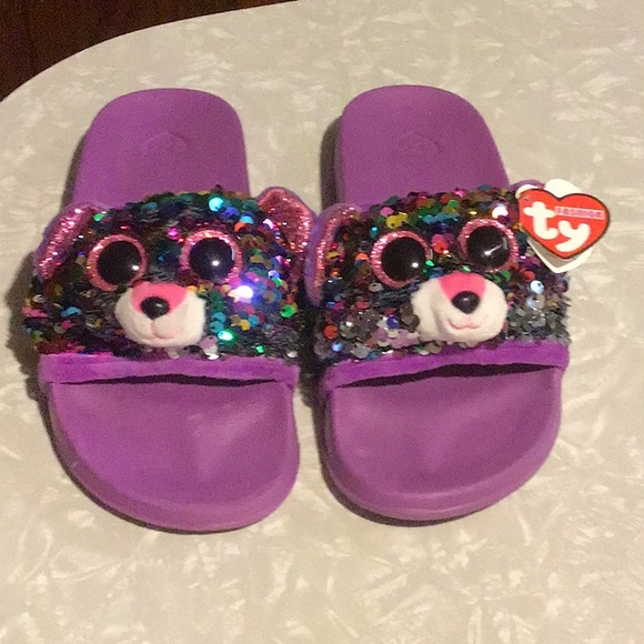 Ty | Shoes | Ty Sequin Dotty The Cat Purple Kids Slides 46 | Poshmark